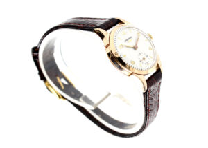 LONGINES Damenuhr mit 18-Karat-Goldgehäuse, Handaufzugswerk, Lederband ...